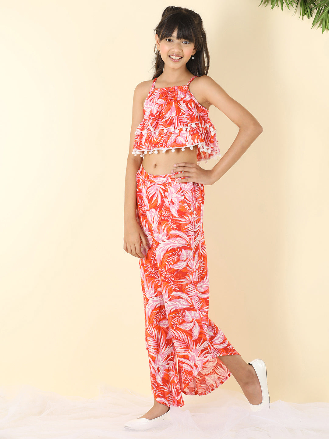 Cutiekins Girls Shoulder Strap Printed Top & Palazzo Clothing Set -Ora